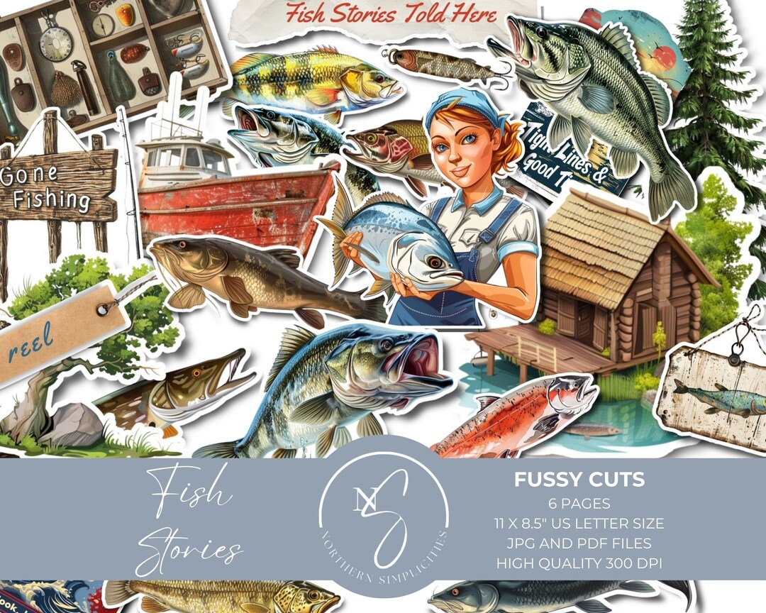 Fish Stories Fussy Cut Vintage Ephemera Words and Phrases for Junk ...