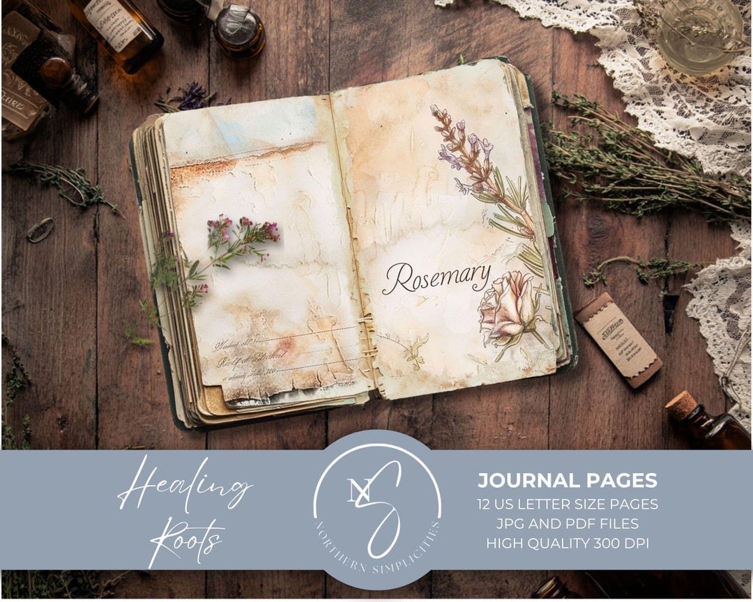 Healing Roots Journal Pages Herbalist Apothecary Junk Journal Kit ...