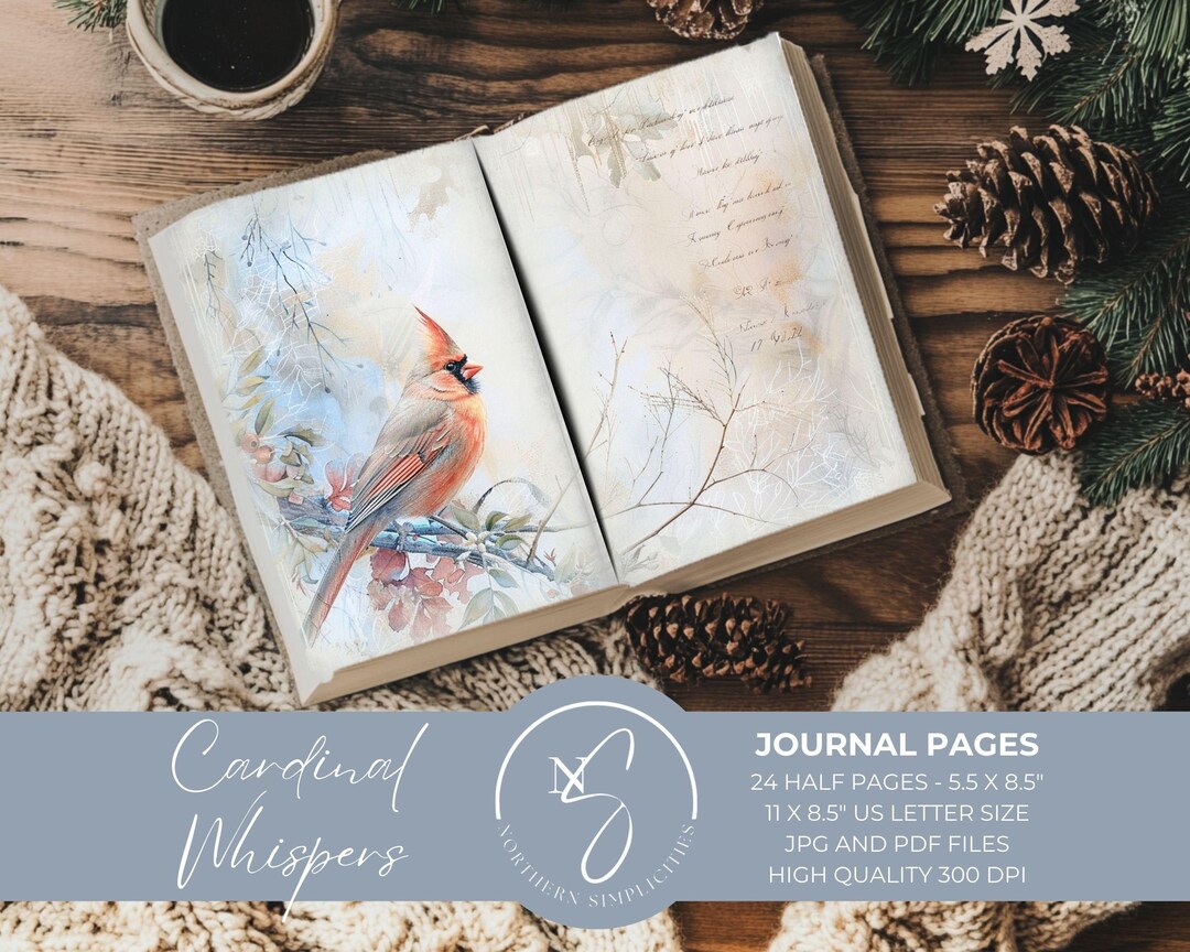 Cardinal Whispers Journal Pages, Winter Printable Papers, Junk Journal ...
