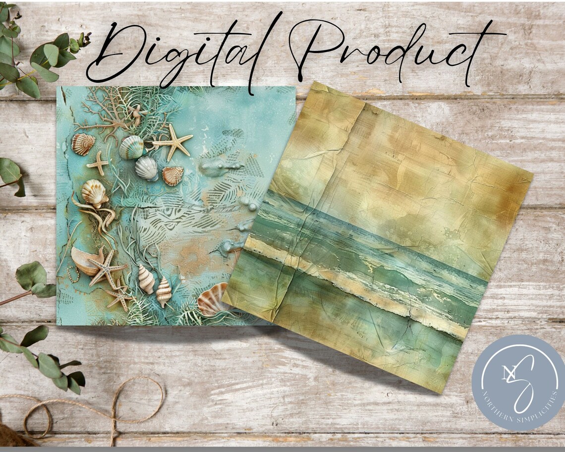 Seaside Serenity Journal Digi Kit, Watercolor Ocean Seamless Paper ...