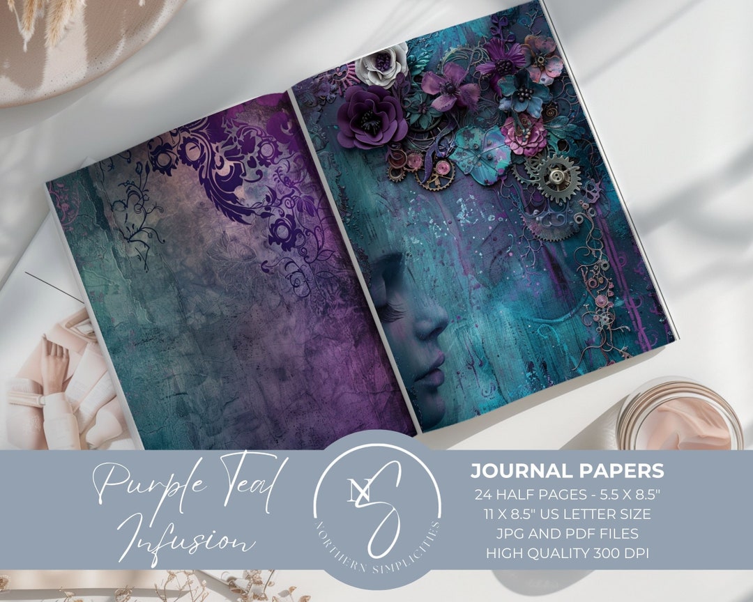 Purple Teal Infusion Junk Journal Paper Kit With Printable Journals ...