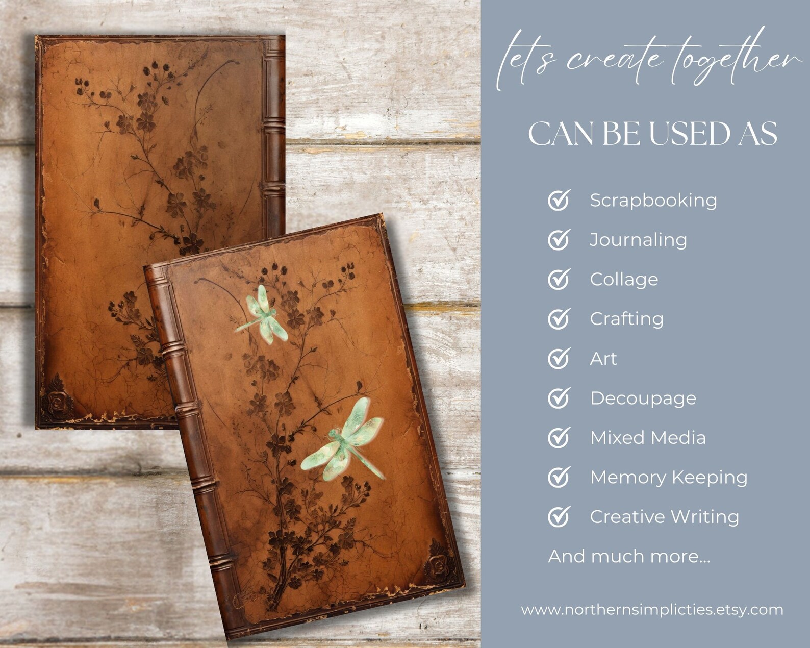 Dragonfly Delight, Vintage Junk Journal Covers, Antique Printable Hard ...