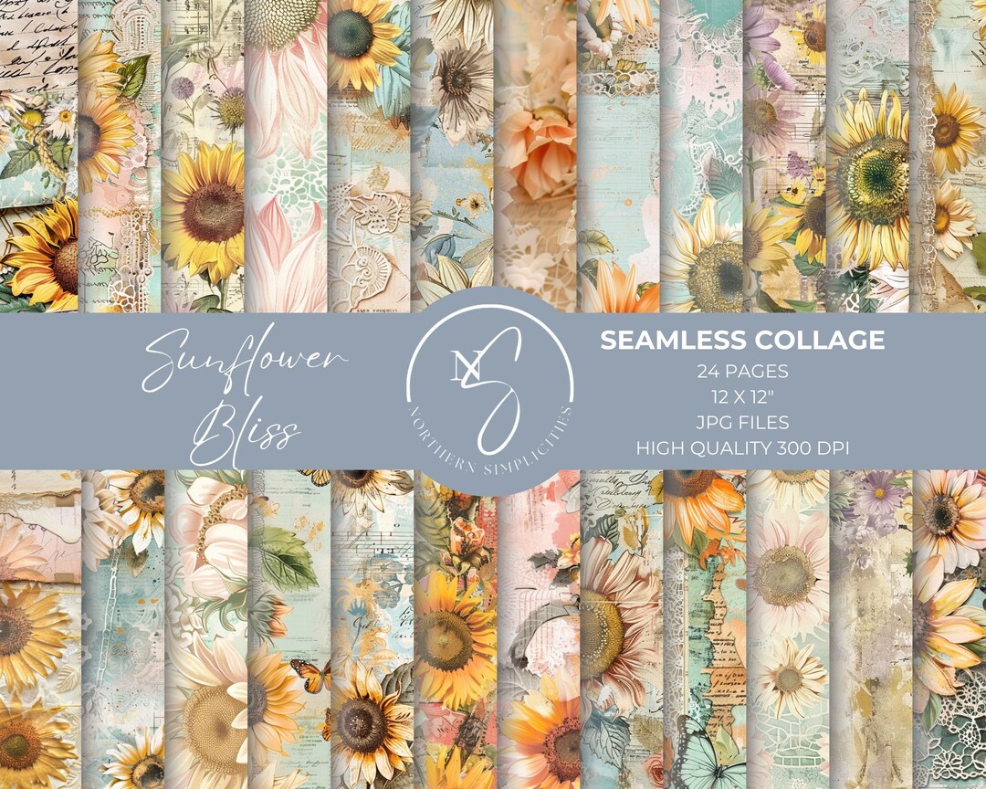 Sunflower Bliss Collage Sheets, Scrapbook, Floral Journal Kit ...