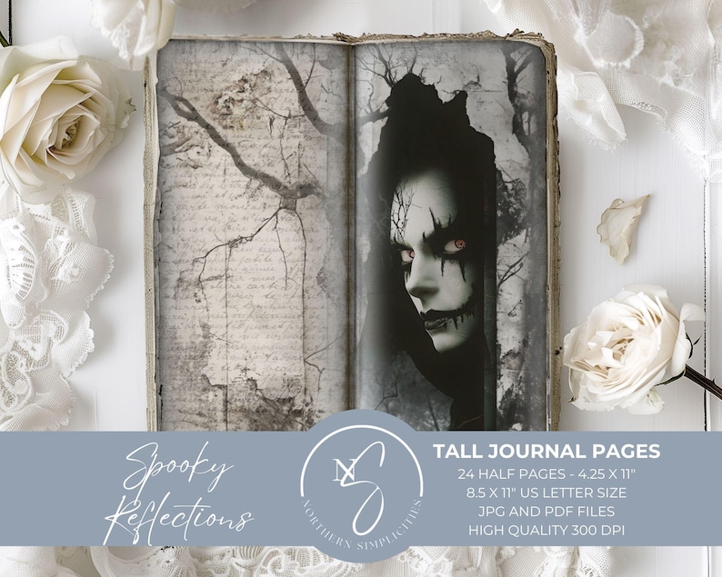 Spooky Reflections Tall and Skinny Junk Journal Pages, Halloween ...