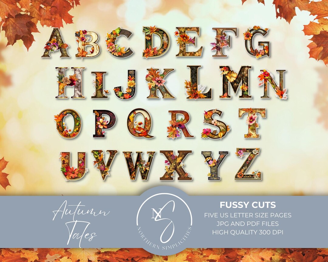 Autumn Tales Fussy Cuts With Flower Alphabets, Fall Floral Alphabet ...