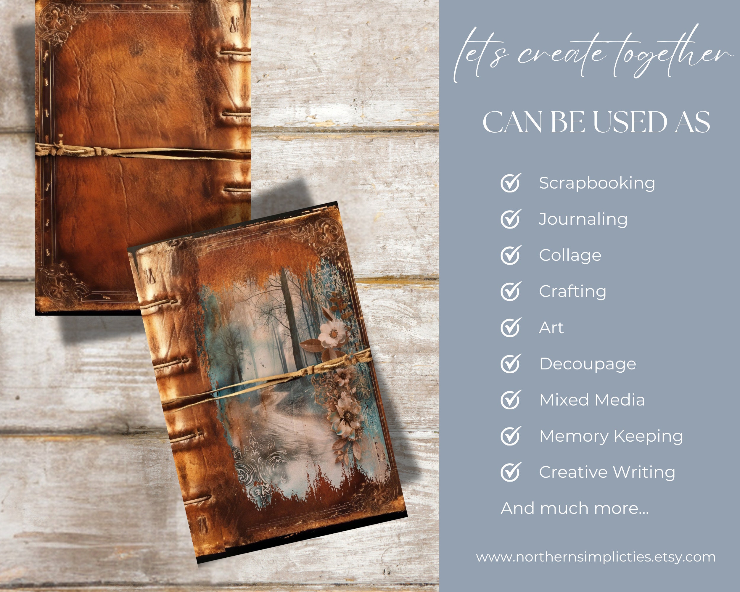 Teal Tranquility: Gold Junk Journals Vintage Book Covers Antique ...