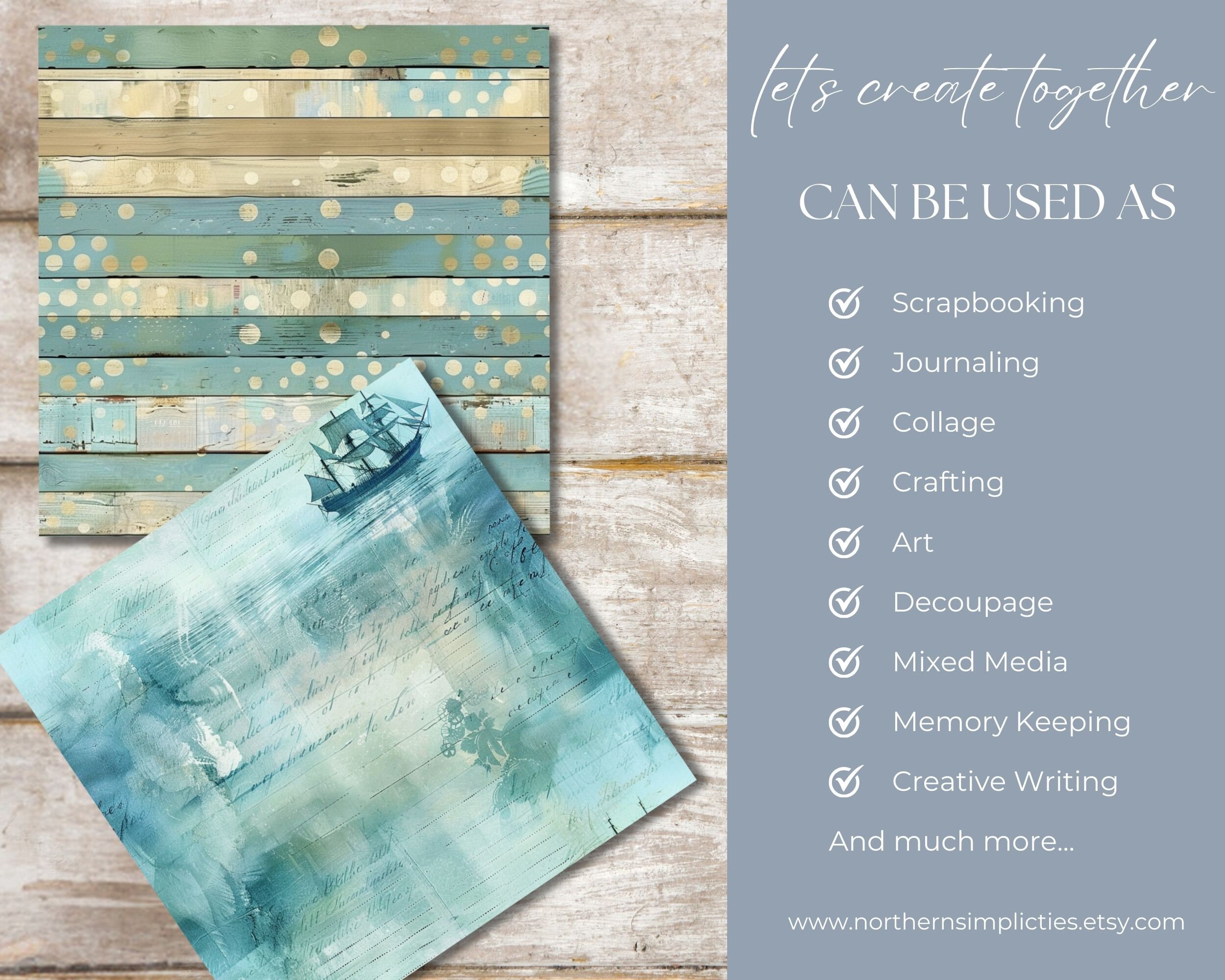 Seaside Serenity Journal Digi Kit, Watercolor Ocean Seamless Paper ...