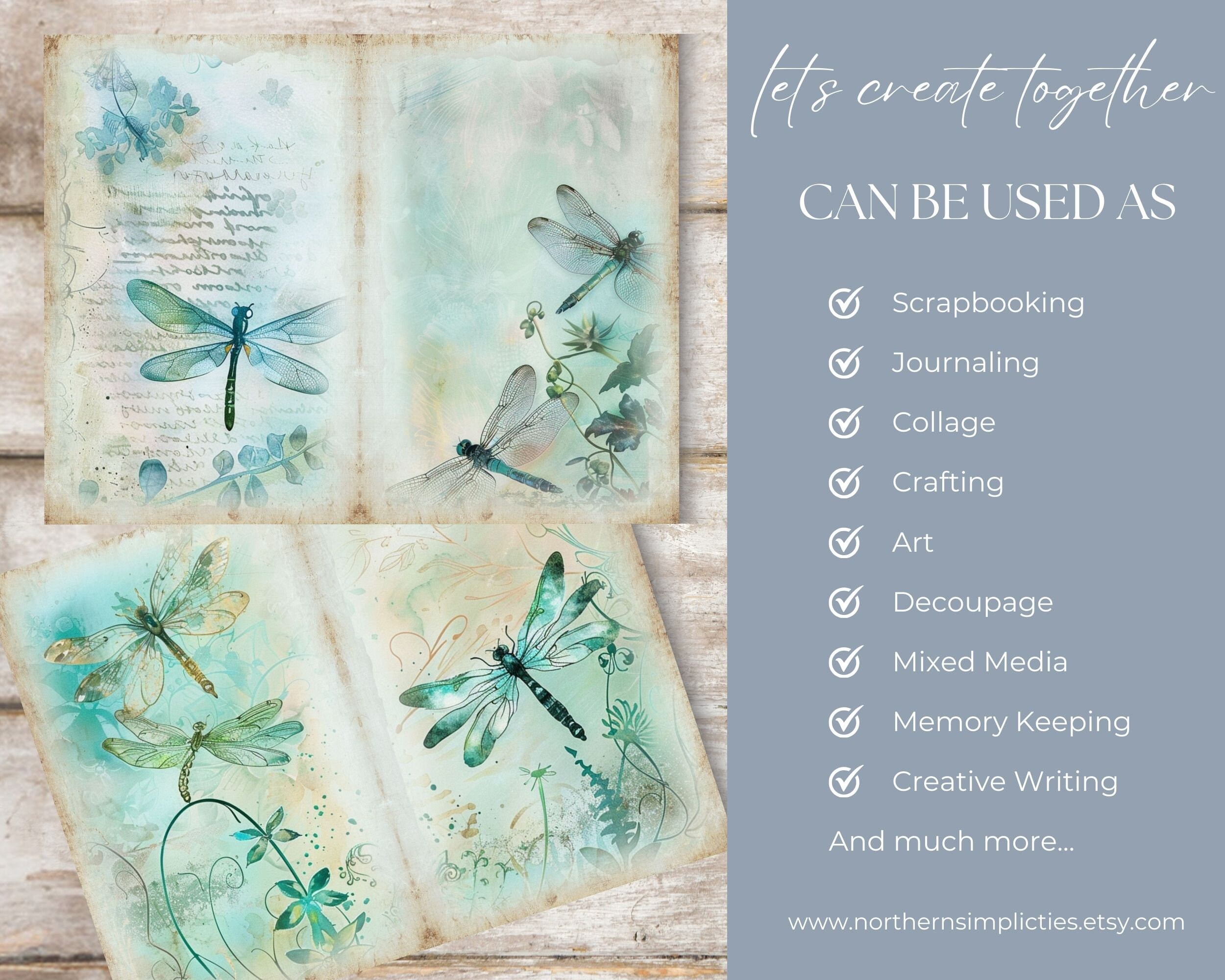 Dragonfly Delight, Printable Papers Journal Digi Kit: Perfect for ...