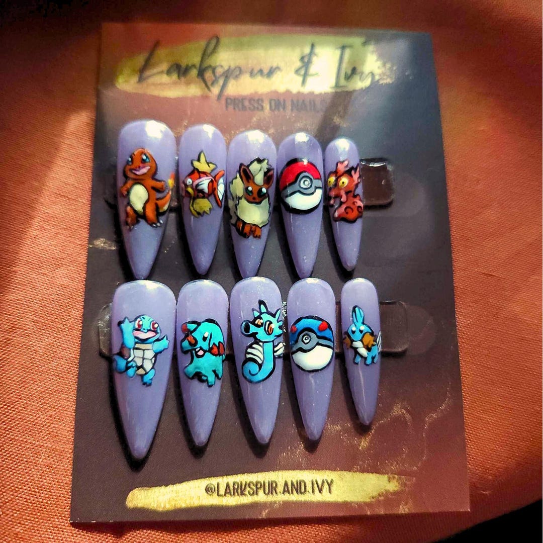 Long Natural Stiletto POKEMON Apres Gel-x Press on Nails Size Medium - Etsy