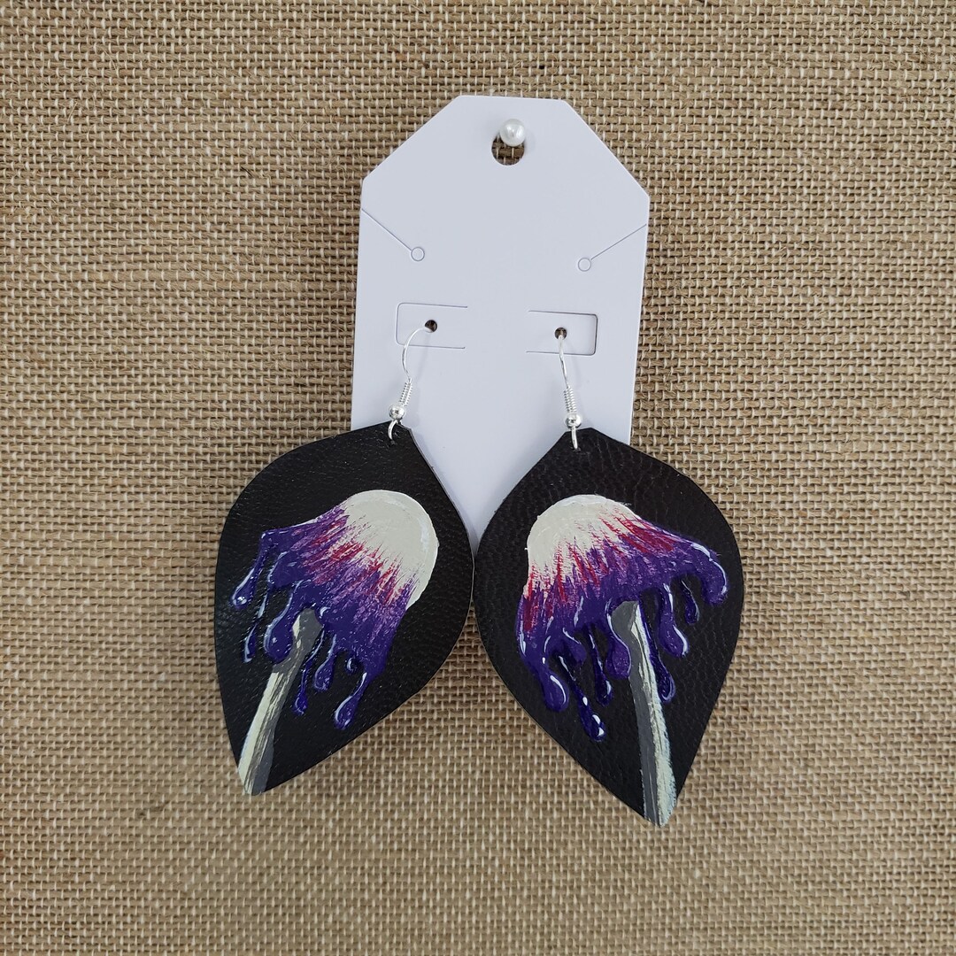 Hand Painted Purple Inky Death Cap Mushroom Leather Earrings - Etsy