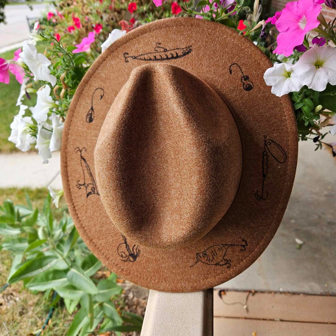 Hand Painted Fishing Lure Adjustable Wool Felt Fedora Hat - Etsy