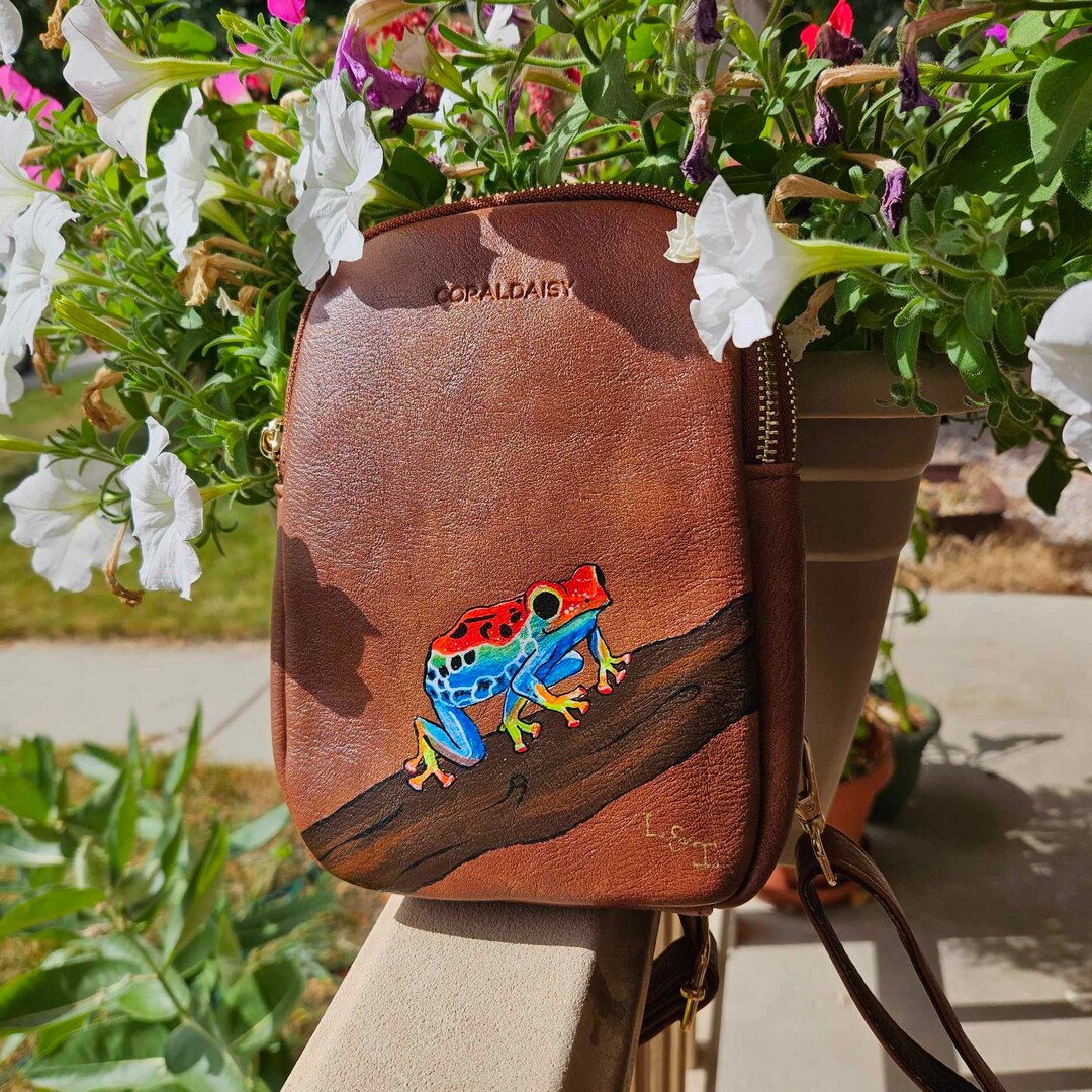 Hand-painted Rainbow Poison Dart Frog Brown Faux Leather Crossbody ...