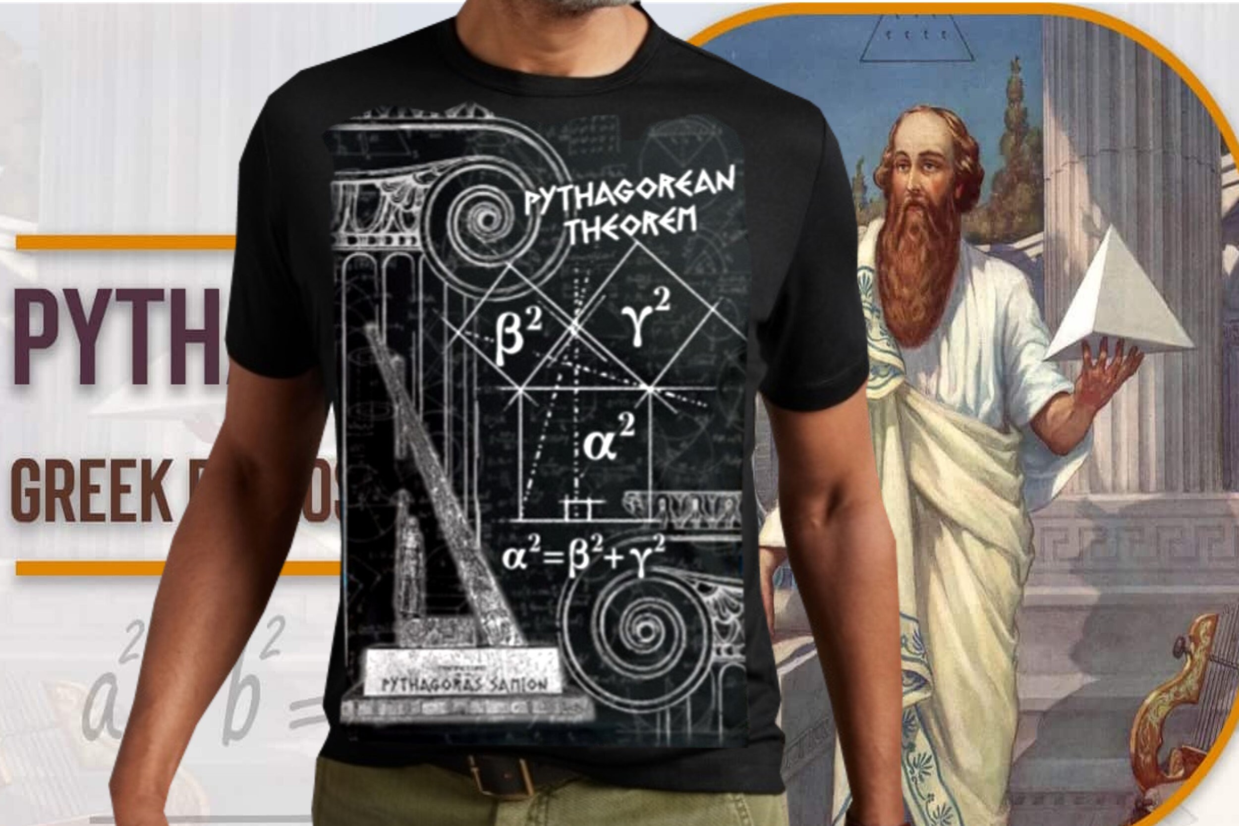 Pythagoras T-shirt, Pythagorean Theorem Shirt, Ancient Greek Philosophy ...