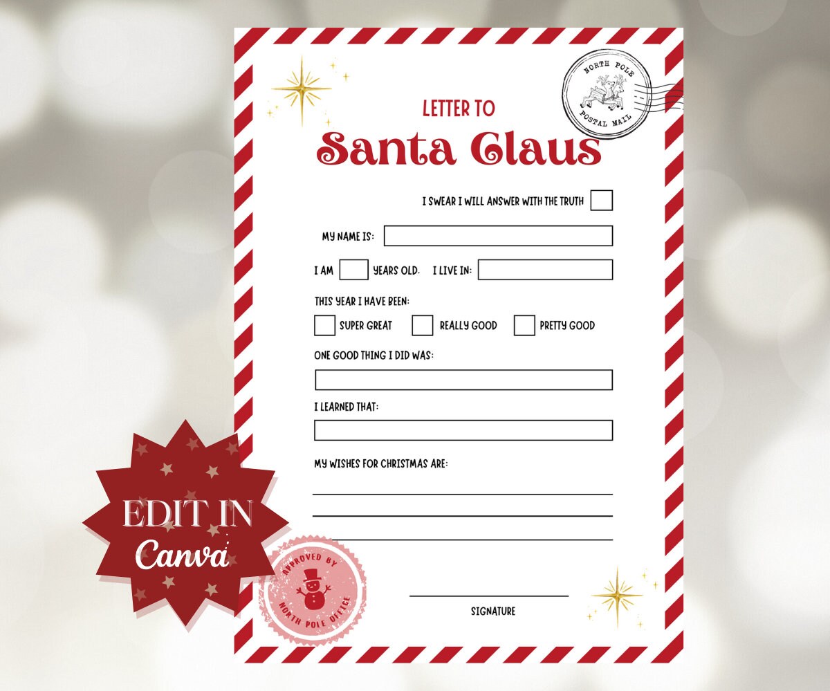 Printable Letter to Santa Claus | Christmas Wish List | Dear Santa ...