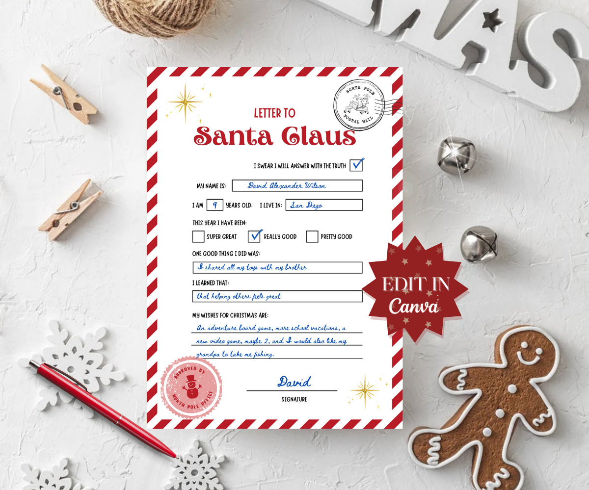Printable Letter to Santa Claus | Christmas Wish List | Dear Santa ...