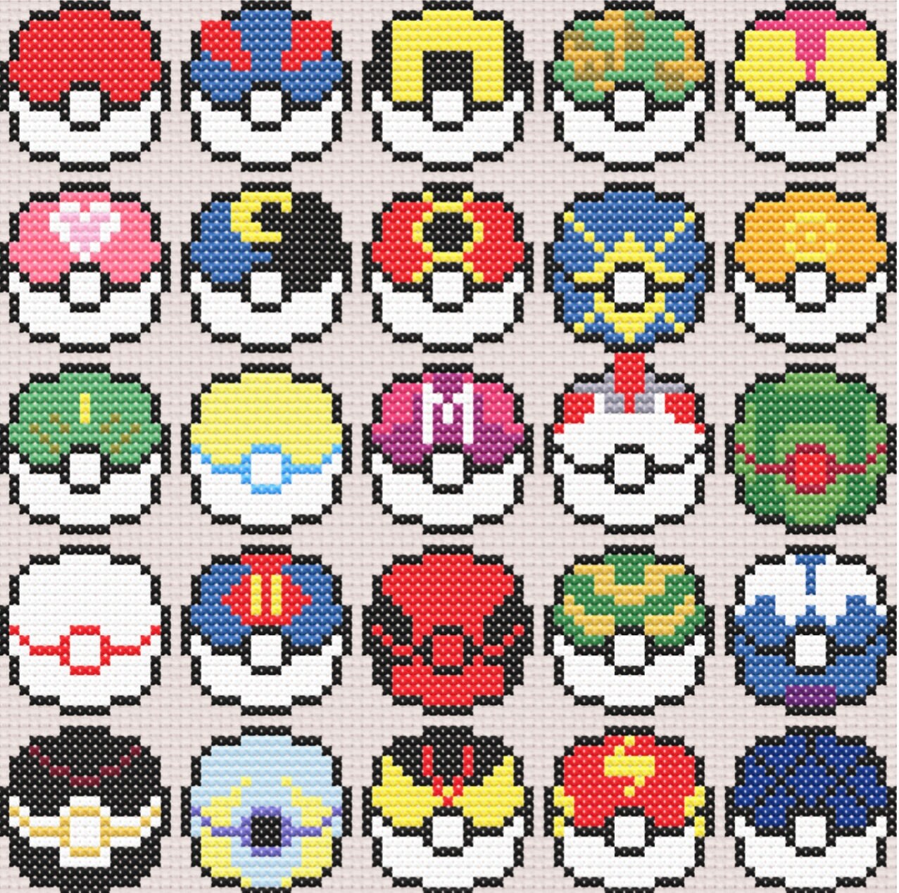 Pokeballs Cross Stitch Pattern Pokemon Cross Stitch, Pixel Cross Stitch ...