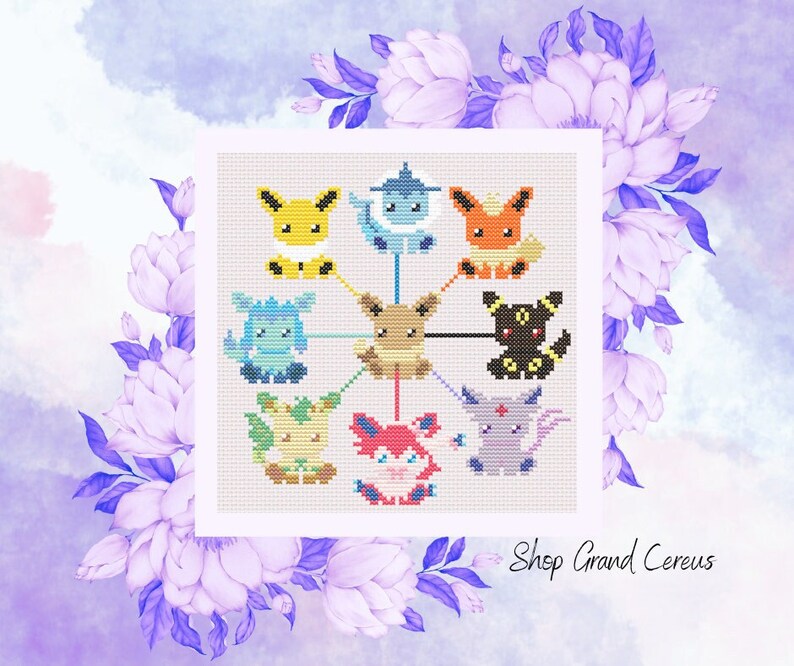 Pixel Eeveelution Diagram Cross Stitch Pattern Guide - Etsy