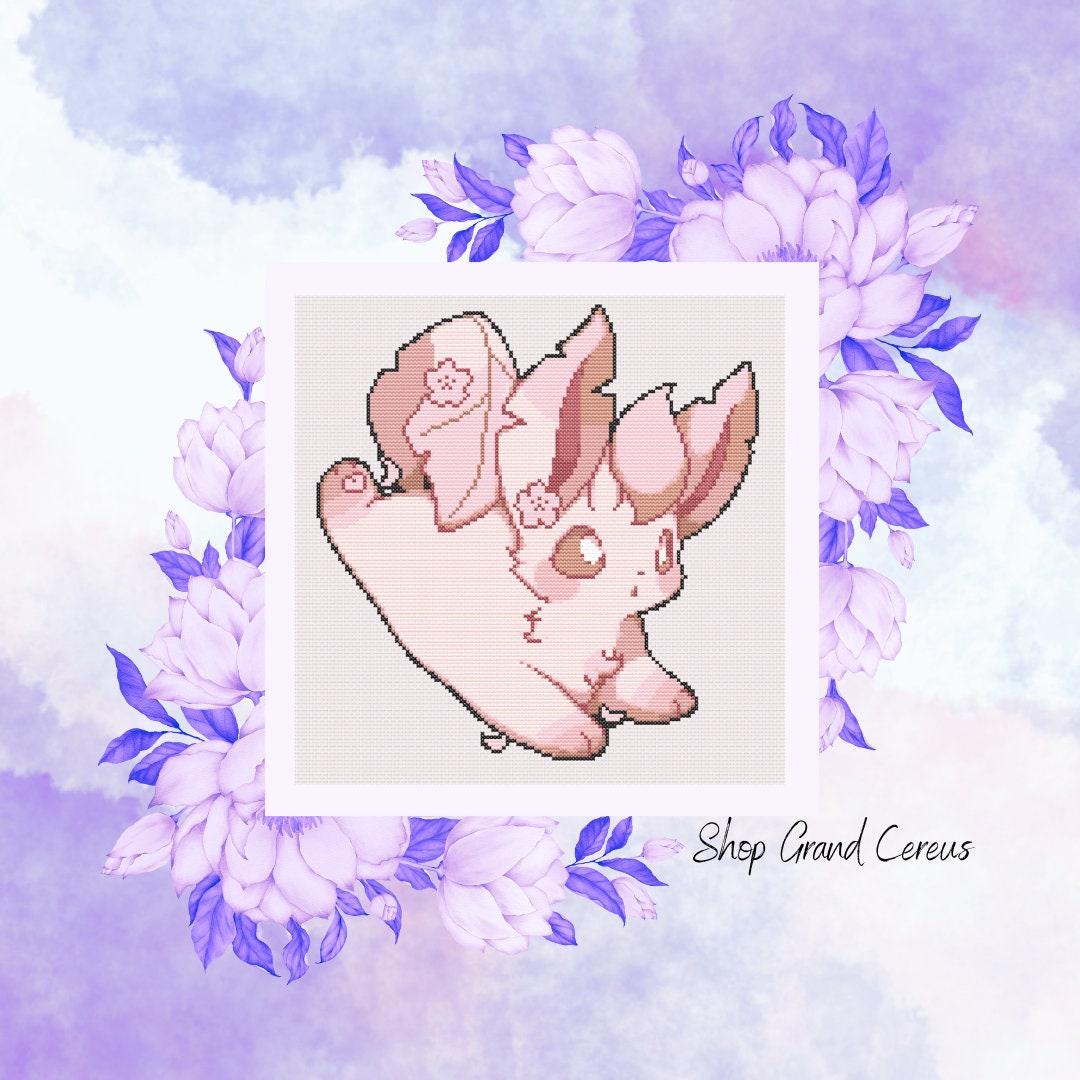 Sakura Spring Leafeon Pokemon Cross Stitch Pattern, Custom Cross Stitch ...