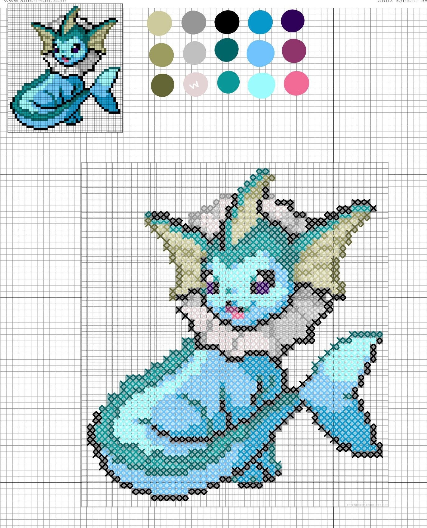 Pixel Pokémon Eeveelution Vaporeon Cross Stitch Pattern Guide - Etsy