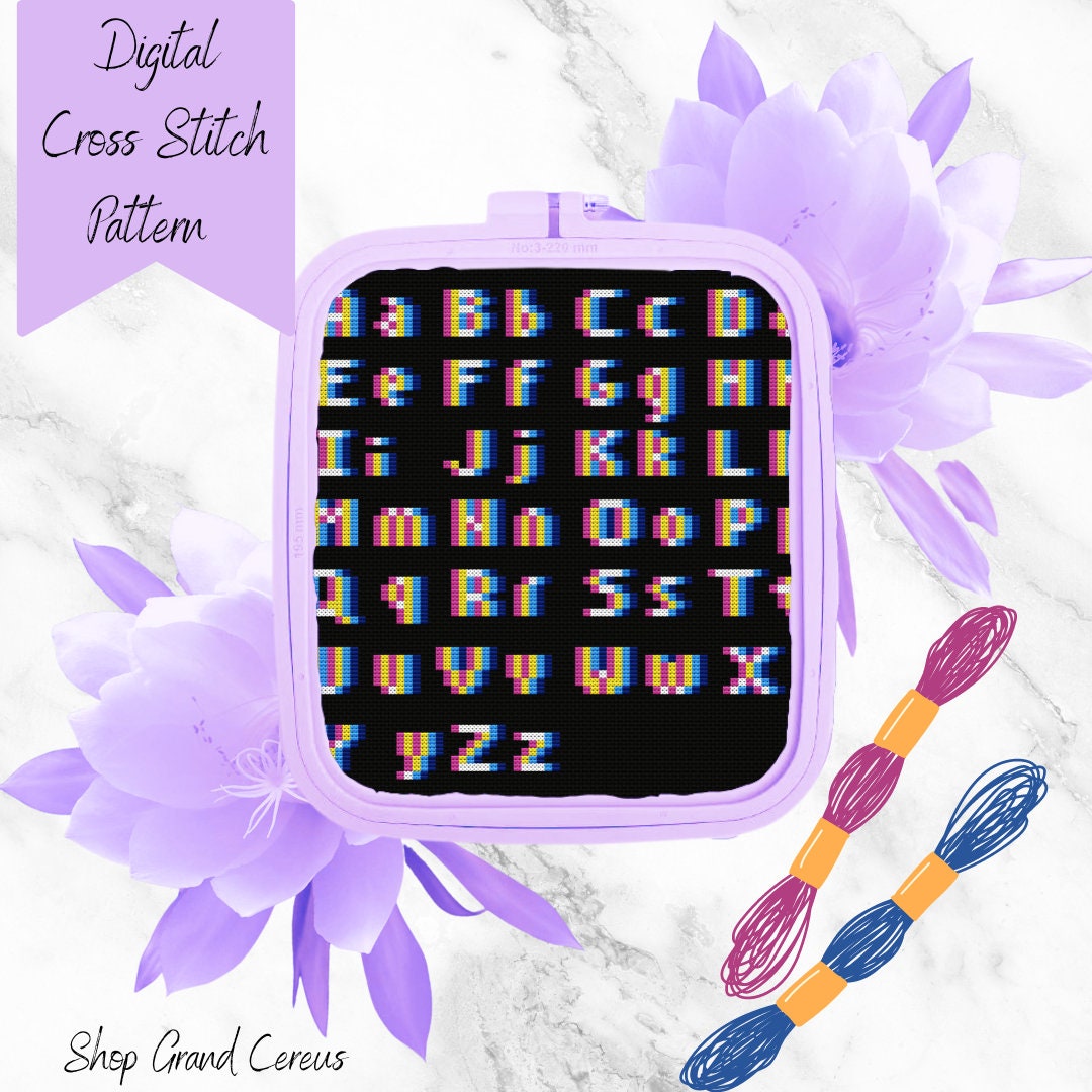 Computer Screen Alphabet | Cross Stitch Pattern, Pixel Alphabet Cross ...