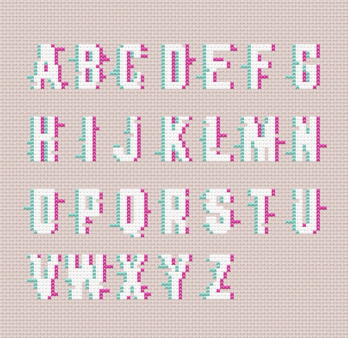 Glitch Alphabet | Cross Stitch Pattern, Pixel Alphabet Cross Stitch ...