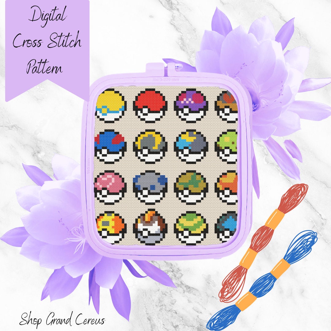 Pixel Pokeball Chart| Pokemon Cross Stitch Pattern, Pokeball Cross ...