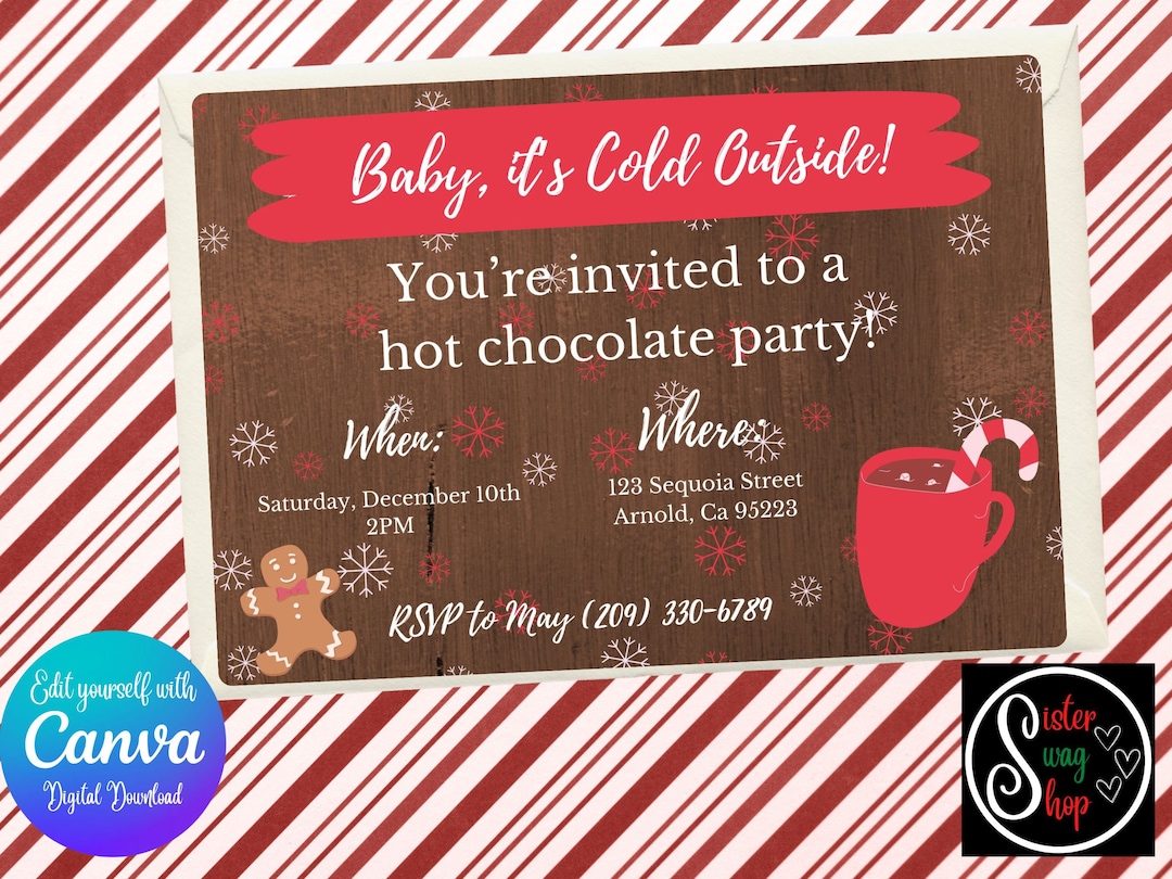 Hot Chocolate Party Invitation - Digital Download - Canva Design - Etsy