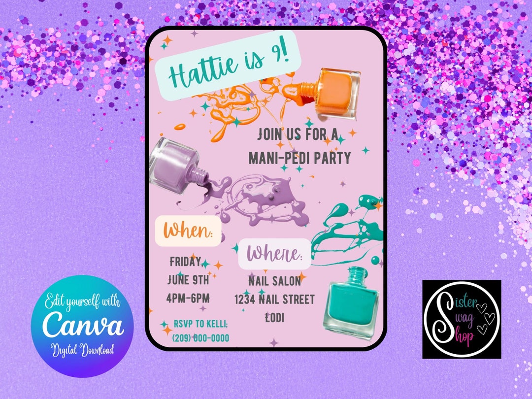 Mani- Pedi Birthday Party Invitation Template - Digital Download ...