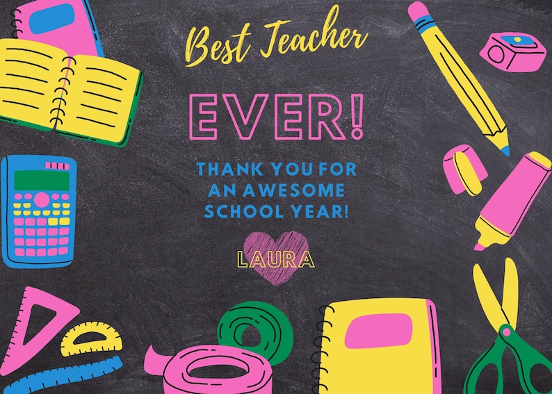 Best Teacher Ever Card - Digital Download - Customize With Canva - Etsy