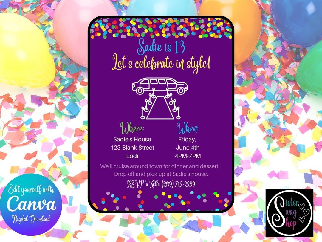 Limo Birthday Party Template - Digital Download - Canva Link - Etsy