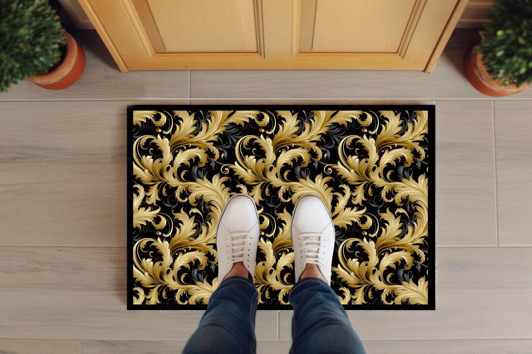 Floor Mat Indoor/outdoor Gold Floral Pattern - Etsy
