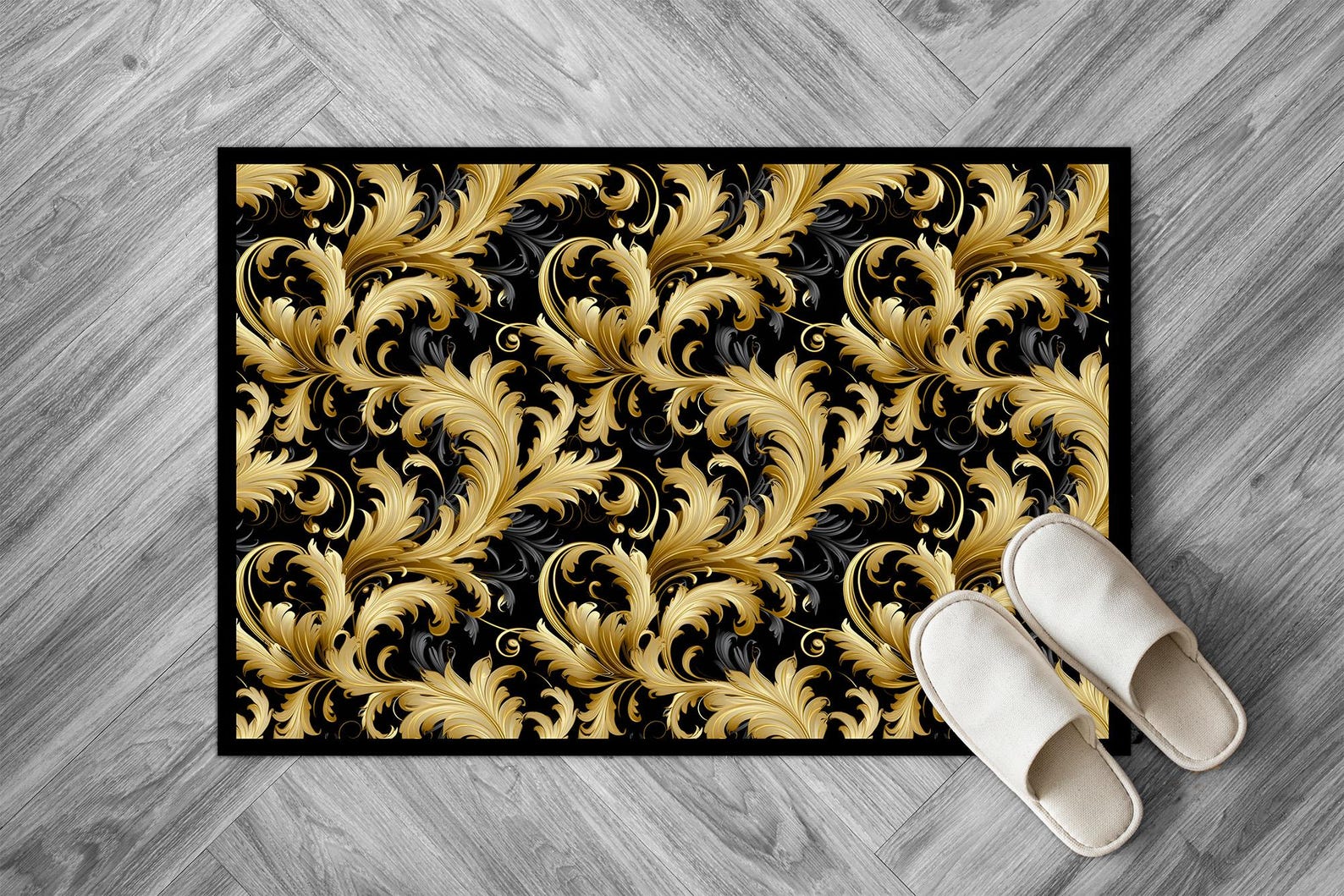 Floor Mat Indoor/outdoor Gold Floral Pattern - Etsy