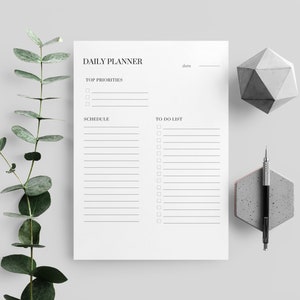 Minimalist and Aesthetic Printable Daily Planner | 1 Page| Instant ...
