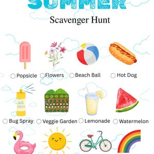 Summer Scavenger Hunt for Kids, Party Games, Summer Activity, Outdoor ...