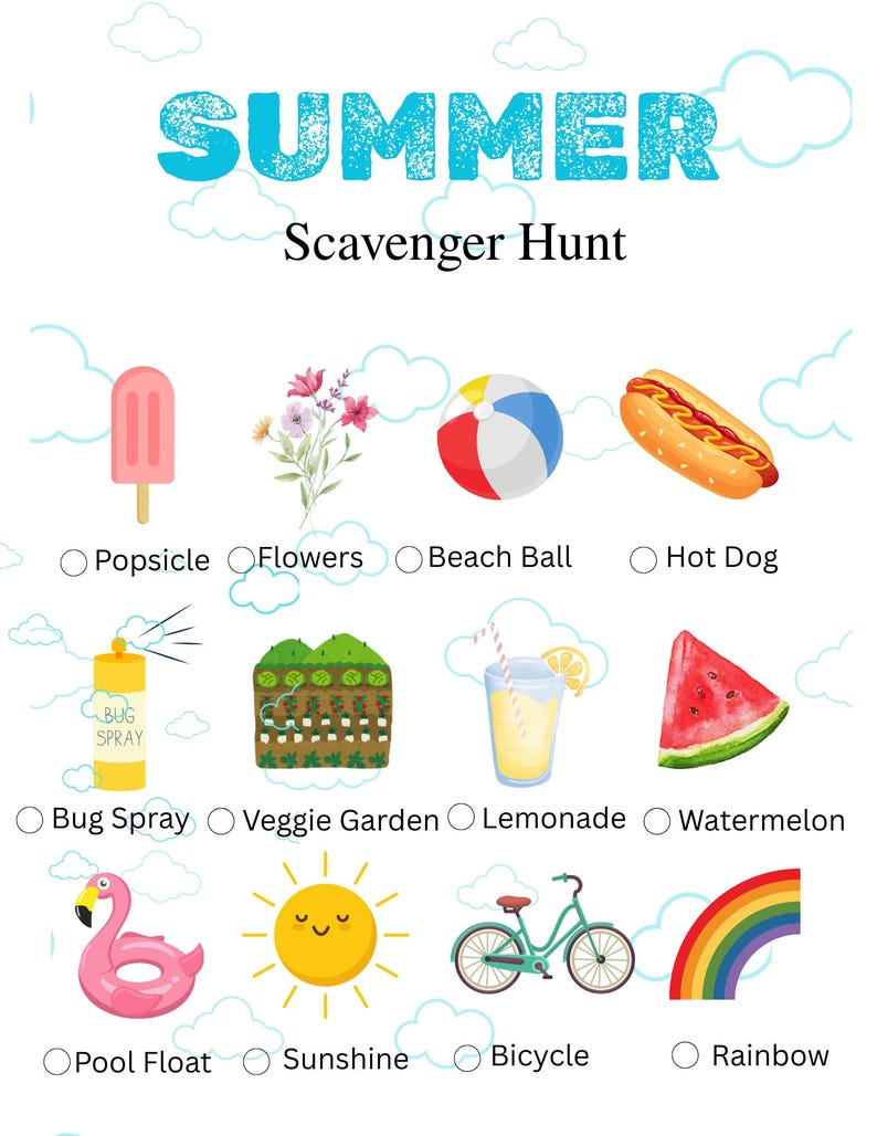Summer Scavenger Hunt for Kids, Party Games, Summer Activity, Outdoor ...