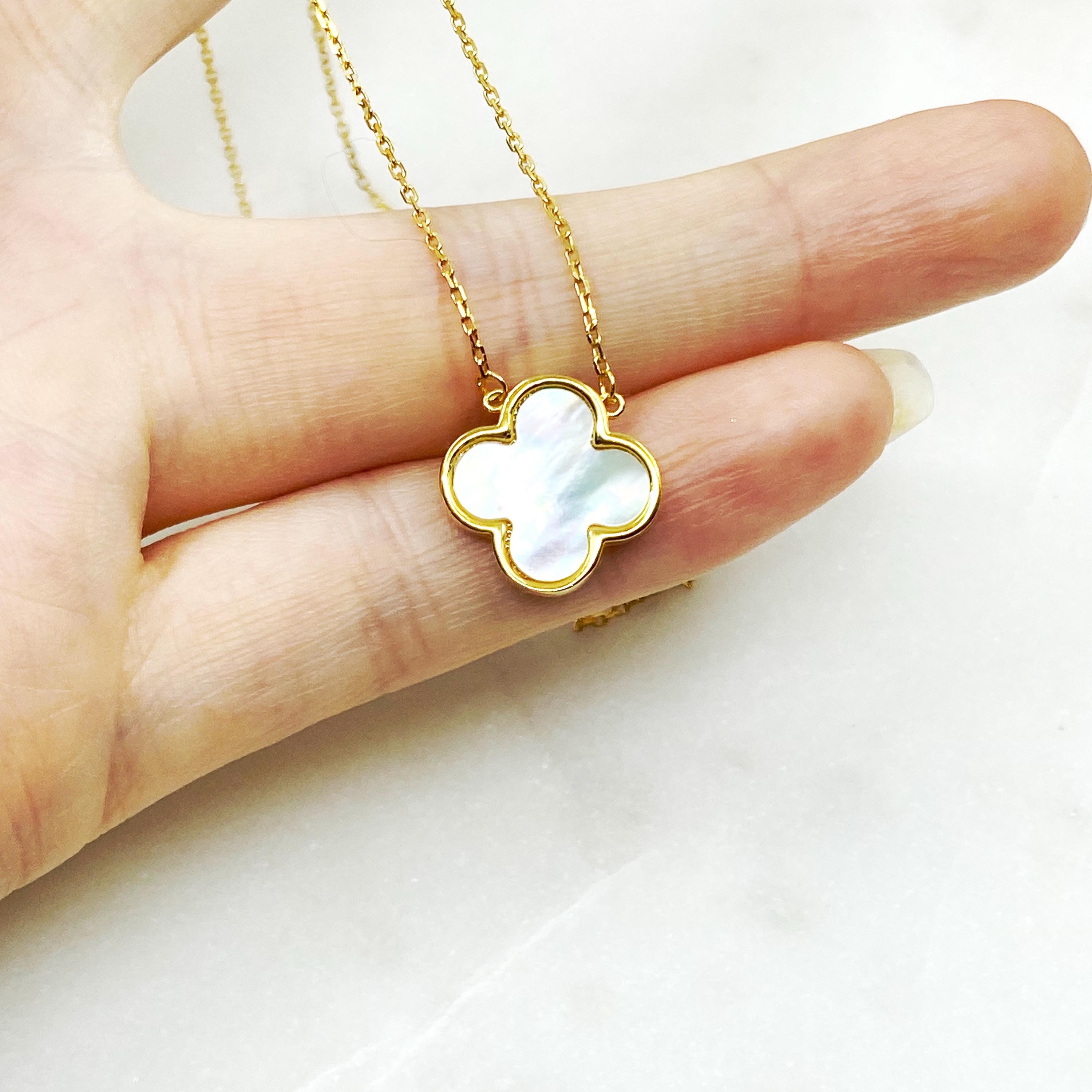 Van Cleef Design Reversible Mother of Pearl and Lab Created Diamond ...