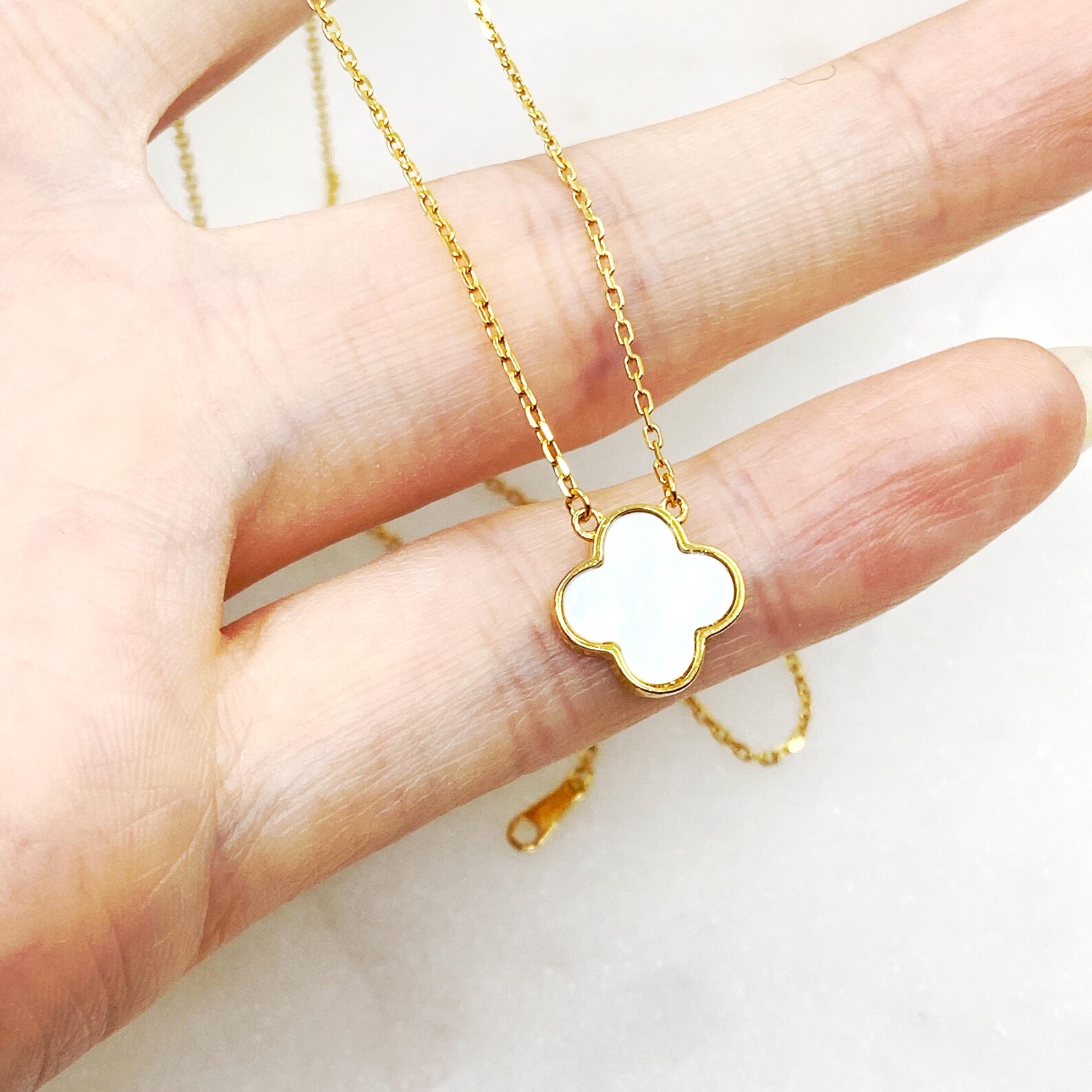 Van Cleef Design Reversible Mother of Pearl and Lab Created Diamond ...