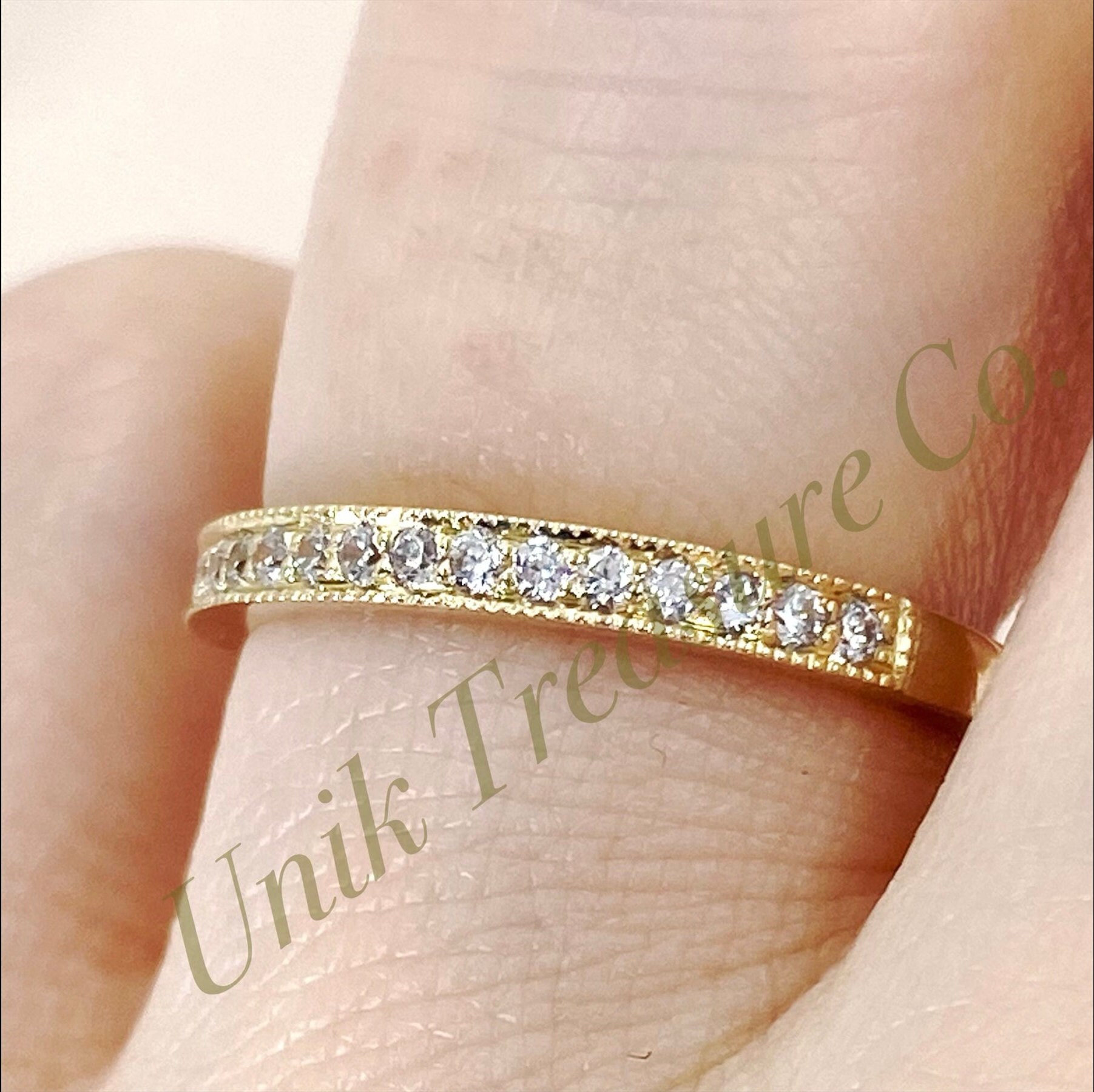 14k Yellow Gold 0.20ct Migraine Pave Half Eternity Ring/wedding Band - Etsy