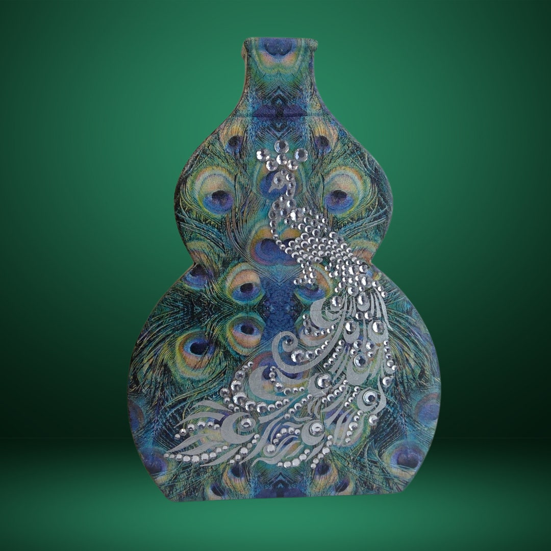 Peacock Floor Vase, Decorative Vase, Decoupaged Vase, Rhinestone Vase ...