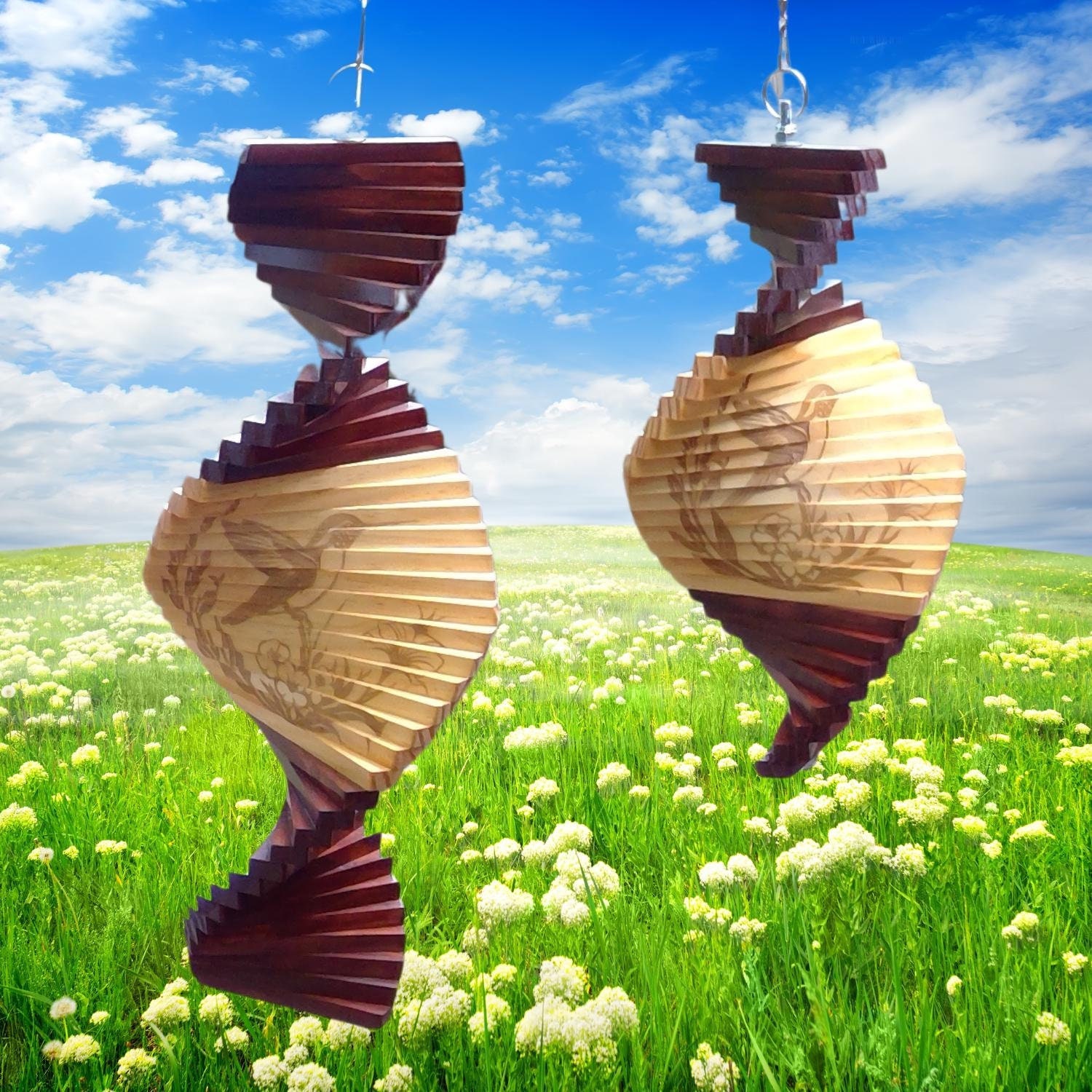 Wood Wind Spinners, Hummingbird Wood Spinners, Laser Engraved and ...