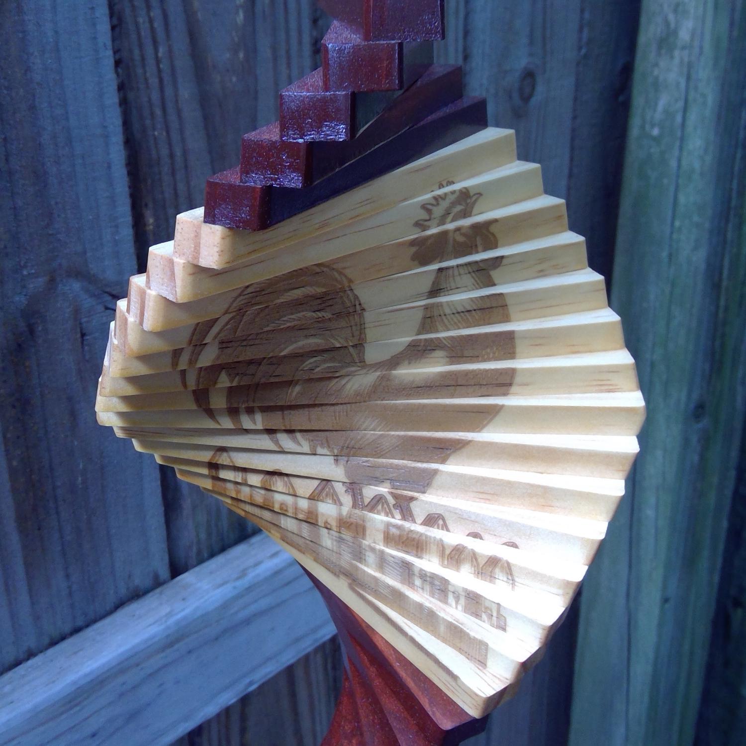 Wood Rooster Wind Spinner, Cut From Pine Wood, Laser Etched and Stained ...