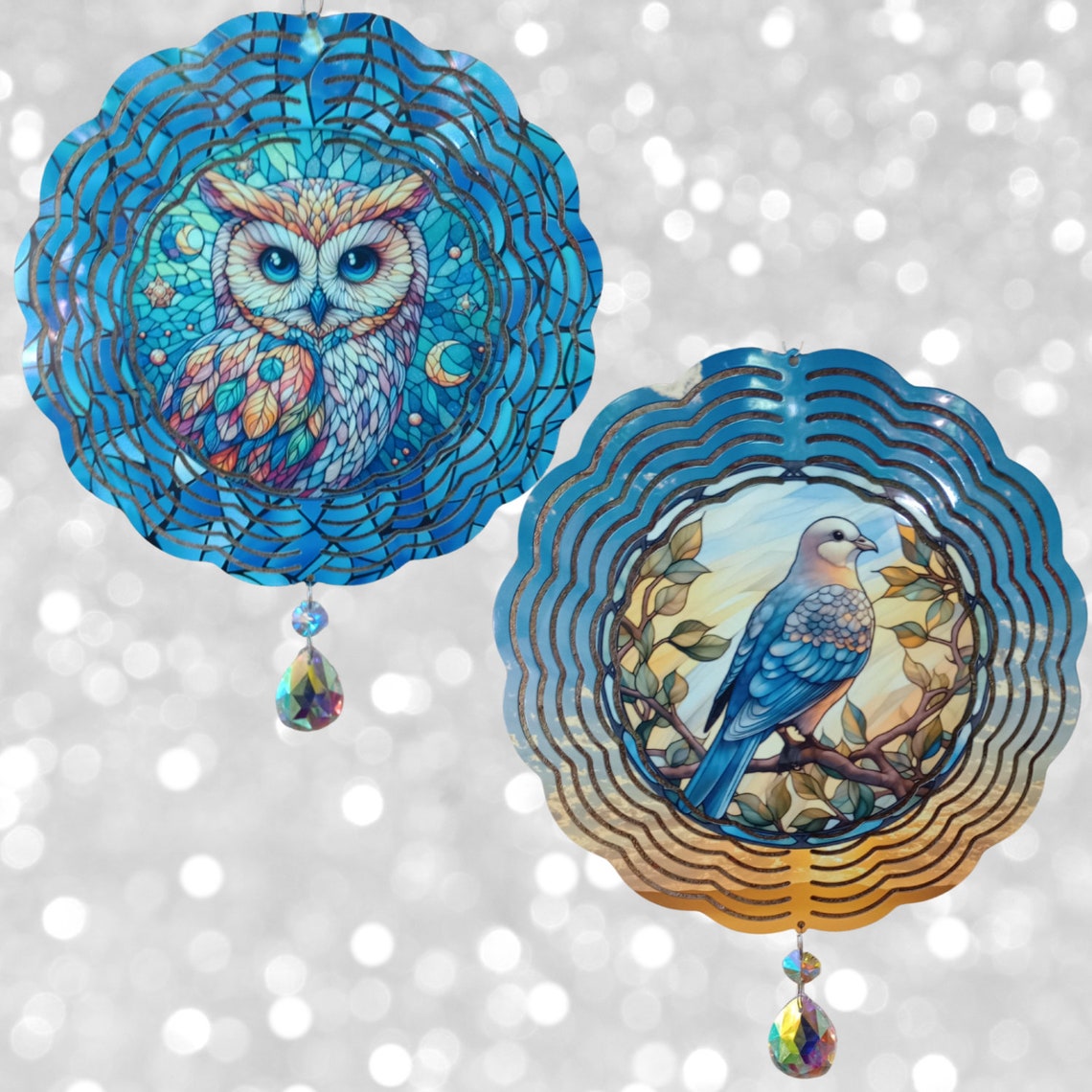 Owl Wind Spinners, Dove Wind Spinner With Crystal Suncatchers for ...