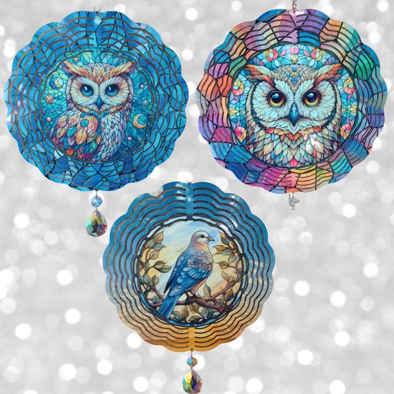 Owl Wind Spinners, Dove Wind Spinner With Crystal Suncatchers for ...