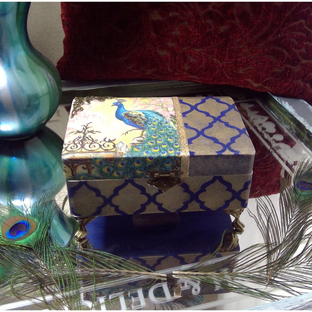Peacock Decorative Box, Wood Keepsake Box, Painted Box, Home Decor ...