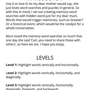 Download and Printable Memory Word Search for Seniors book 1 - Etsy