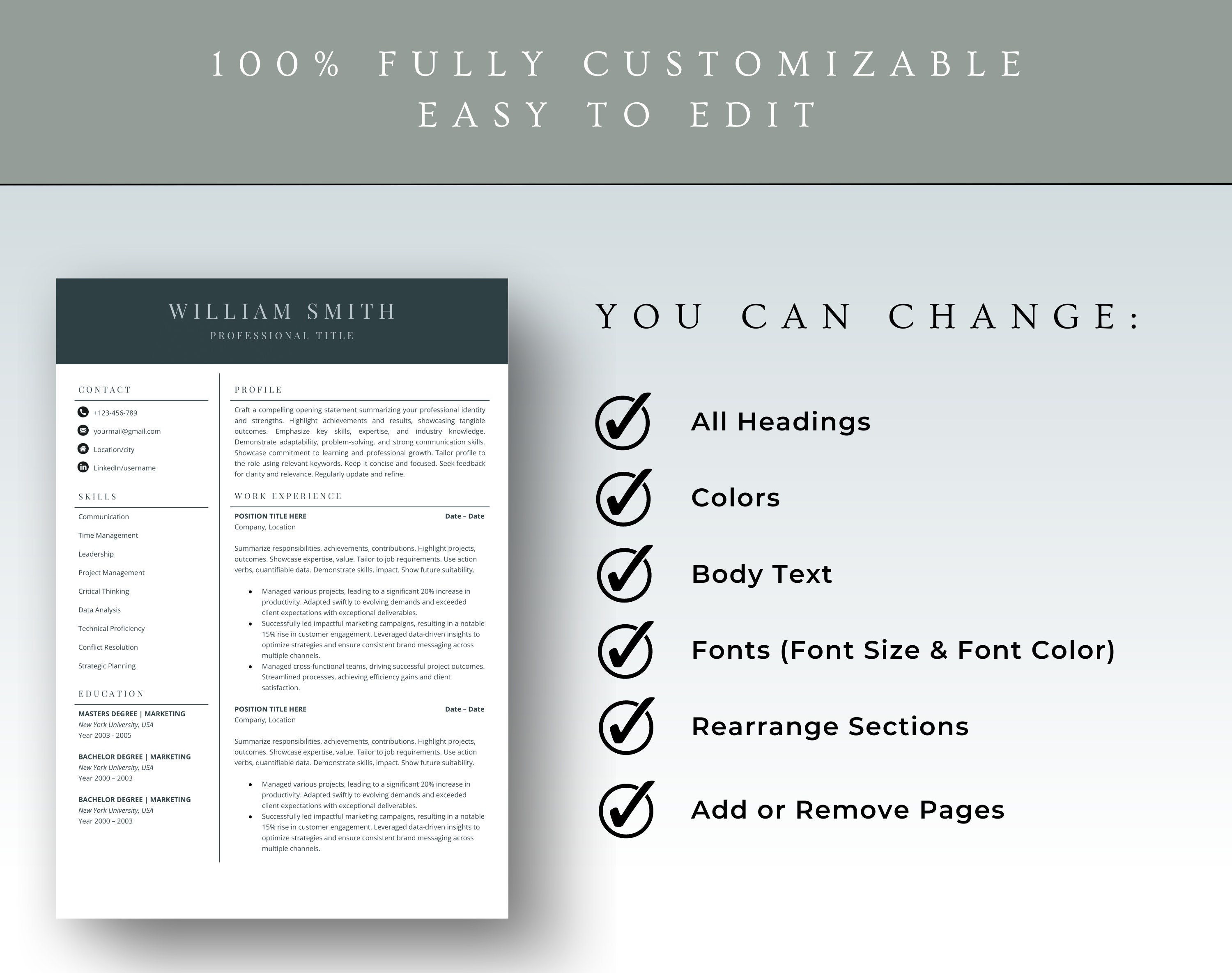Modern Resume Template Resume Google Docs Resume Word 1-3 - Etsy