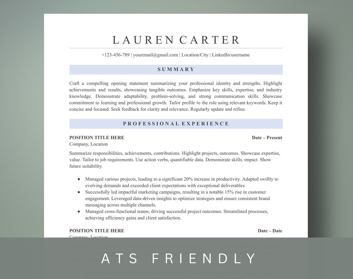 ATS Resume Template, ATS Friendly Resume Template, Google Docs, Word, 1 ...