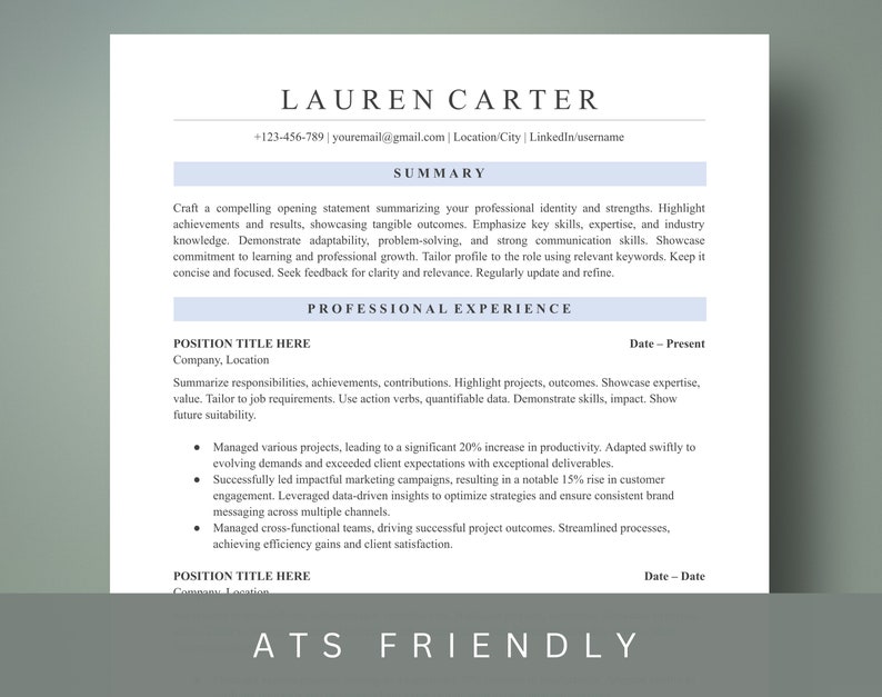 ATS Resume Template ATS Friendly Resume Template Google - Etsy
