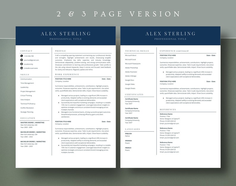 Modern Resume Template, Resume Word, Resume Google Docs, 1-3 Page Resume Template, Cover Letter ...
