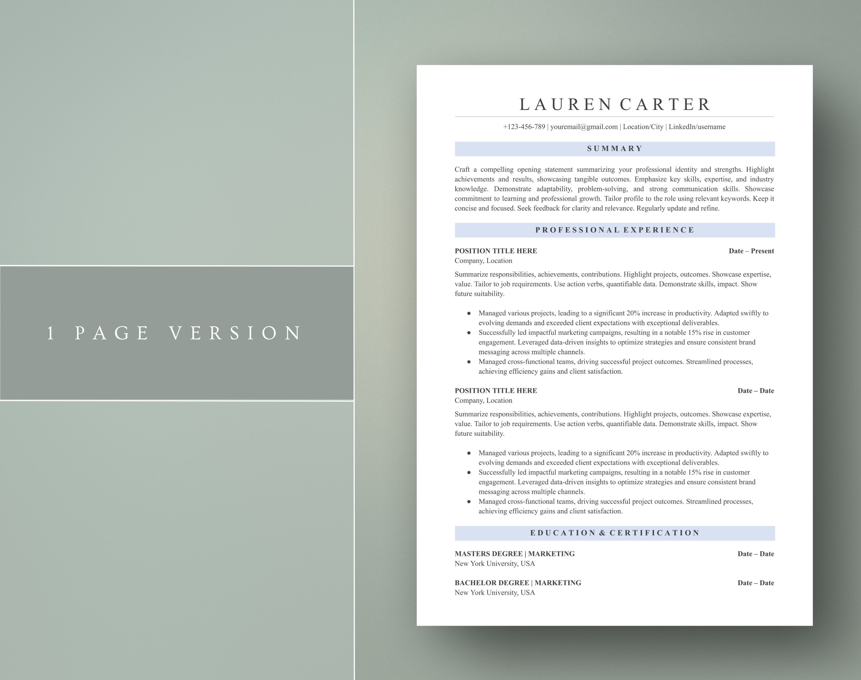 ATS Resume Template, ATS Friendly Resume Template, Google Docs, Word, 1 ...